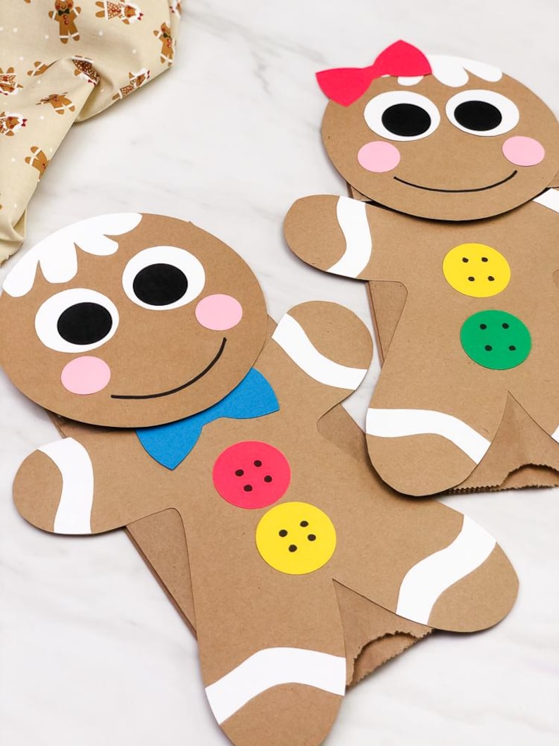 Gingerbread Man Paper Bag Puppet Craft Template | Printable Christmas ...