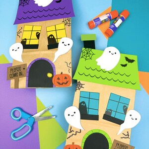 Haunted House Paper Bag Craft Template | Printable Halloween Activity ...