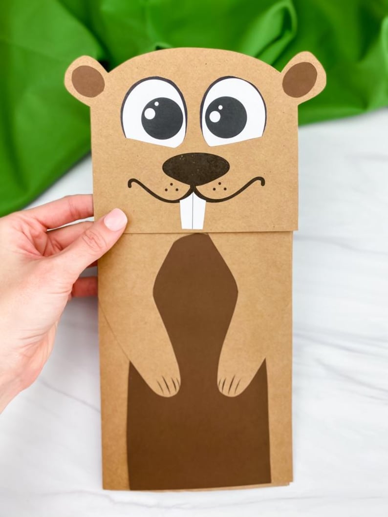 Groundhog Paper Bag Puppet Craft Template | DIY Puppet Project ...