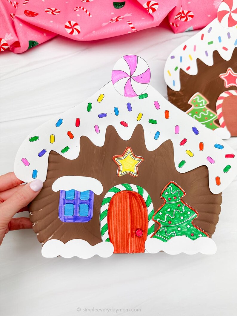 Gingerbread House Paper Plate Craft Template | Christmas Art Activity ...