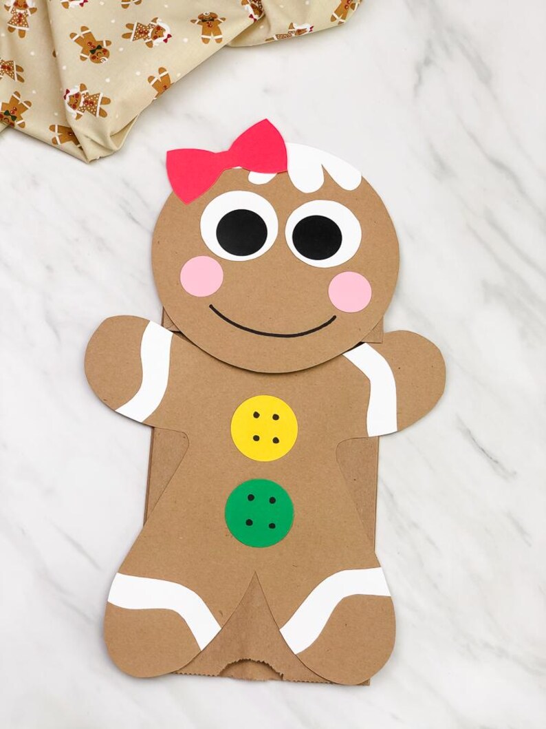 Gingerbread Man Paper Bag Puppet Craft Template | Printable Christmas ...