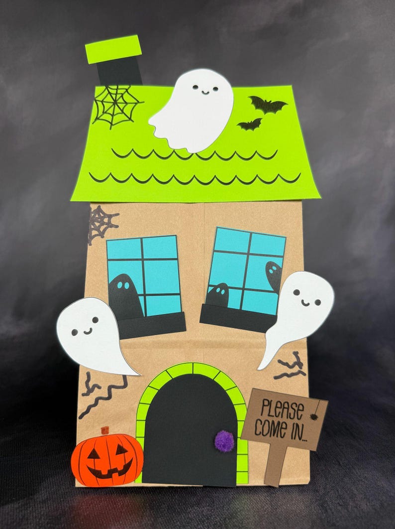 Haunted House Paper Bag Craft Template | Printable Halloween Activity ...