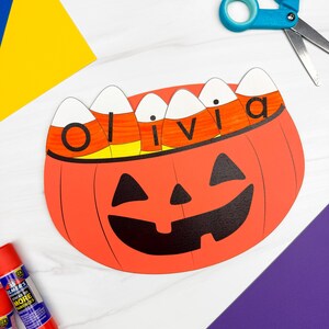 Halloween Name Craft Template | Easy Candy Corn Idea for Preschool, Pre ...