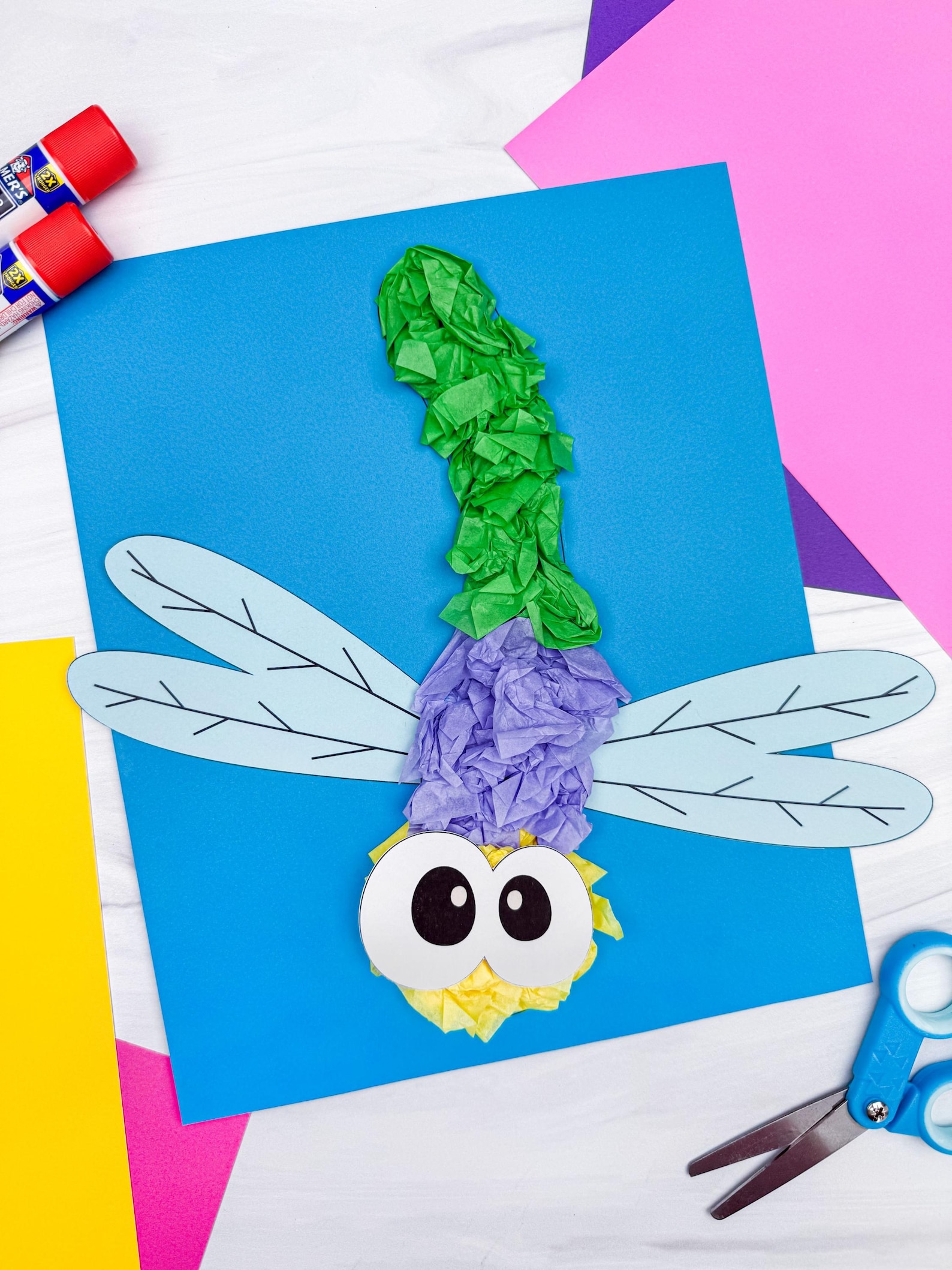 Dragonfly Tissue Paper Craft Template | Low Prep Art Idea | Pond Unity ...