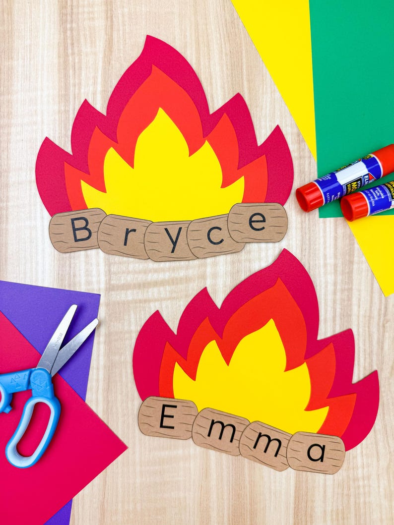 Campfire Name Craft Template | Daycare Camp Theme | VBS Camp Craft ...