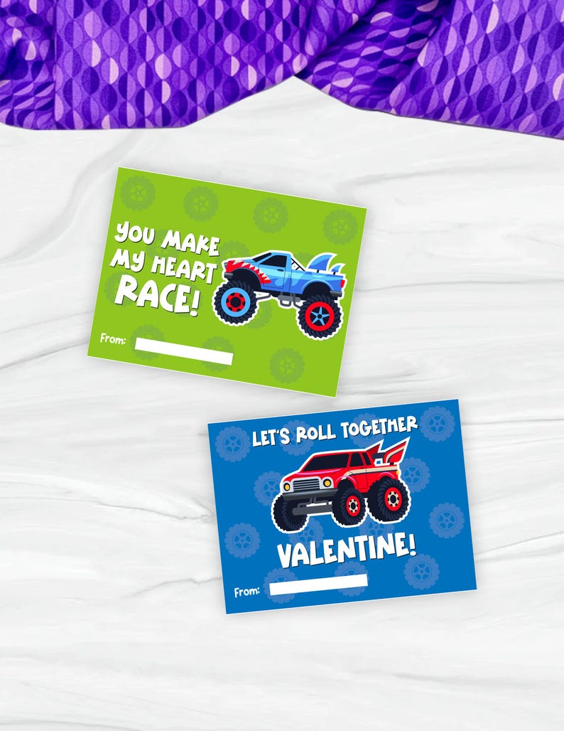 Monster Truck Valentine Cards for Boys | Valentine Handouts | Vehicle ...