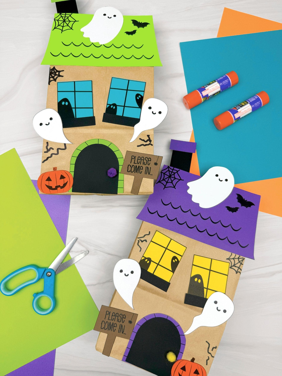 Haunted House Paper Bag Craft Template | Printable Halloween Activity ...