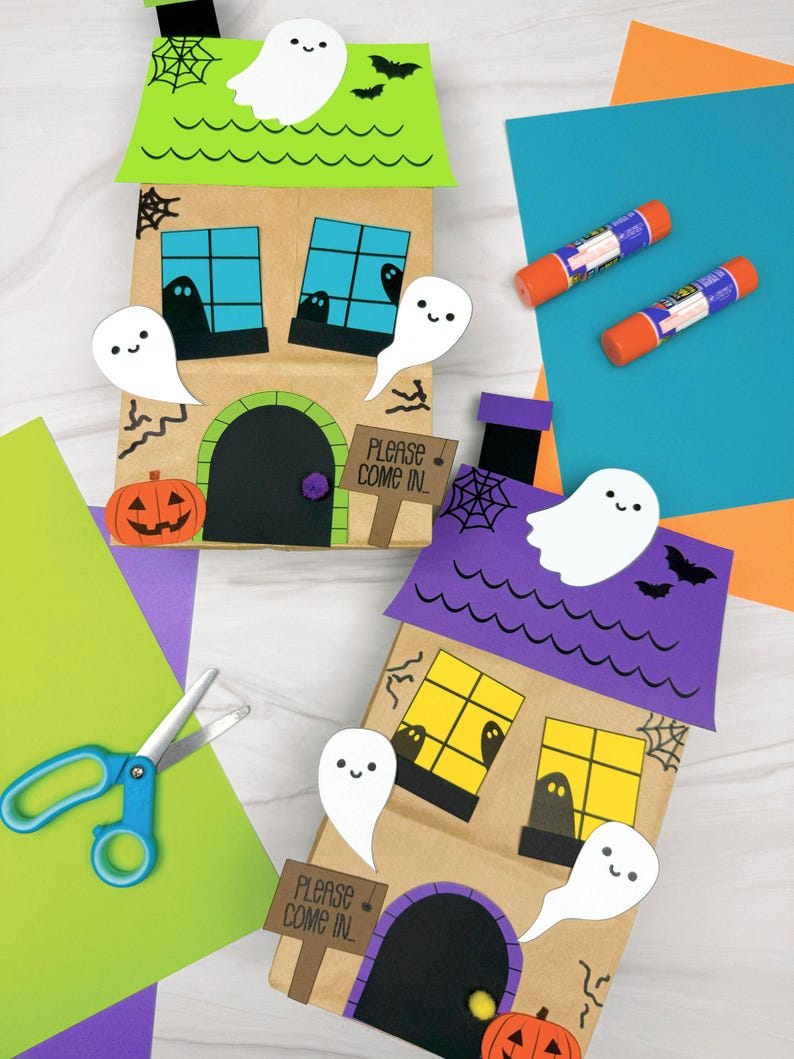 Haunted House Paper Bag Craft Template | Printable Halloween Activity ...