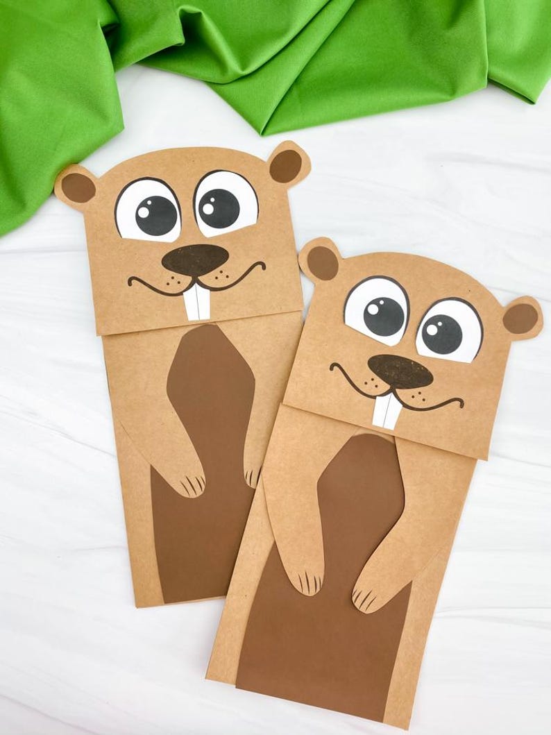 Groundhog Paper Bag Puppet Craft Template | DIY Puppet Project ...