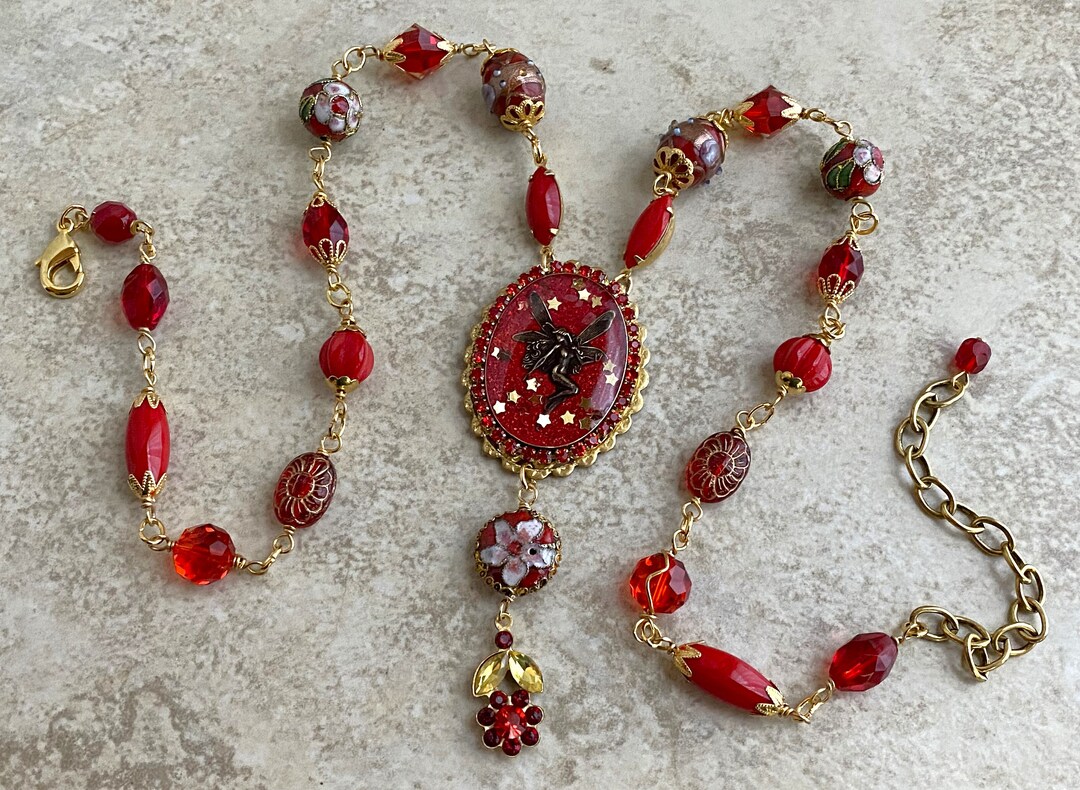 Ruby Red Fairy Fantasy Pendant Necklace - Etsy
