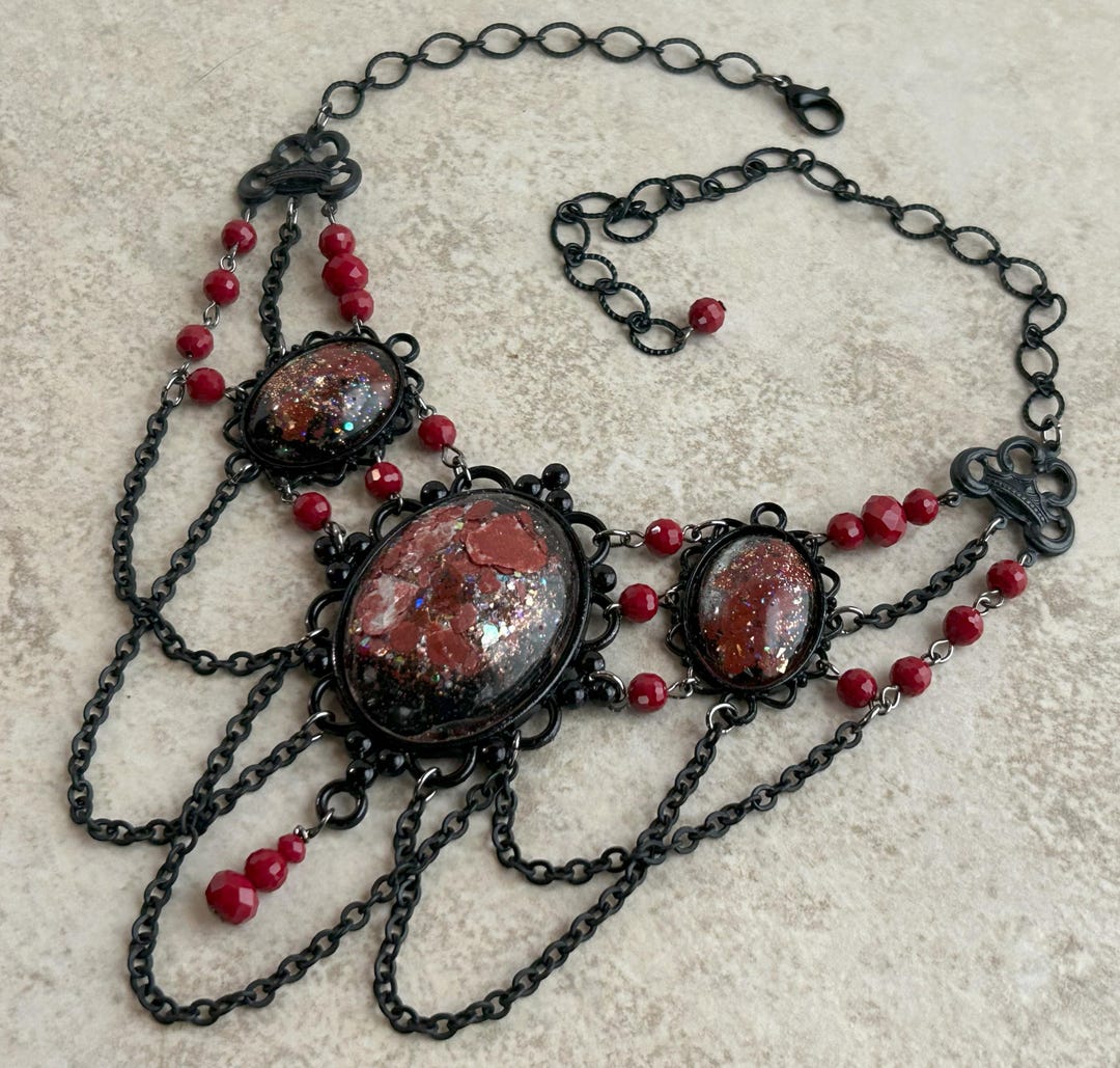 Elaborate Black Metal and Red Festoon Collar - Etsy