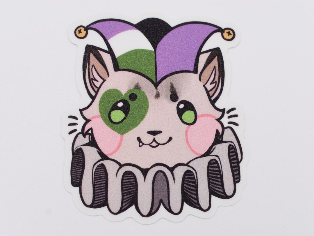 Genderqueer LGBTQ+ Pride Flag Clown Cat 3" (7.5 Cm) Vinyl Glitter ...