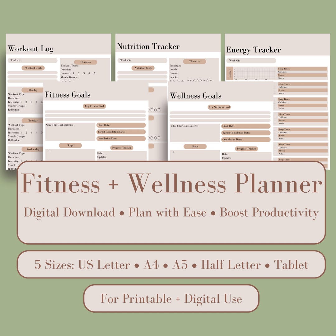 Fitness + Wellness Planner | Printable & Digital PDF | Exercise Log ...