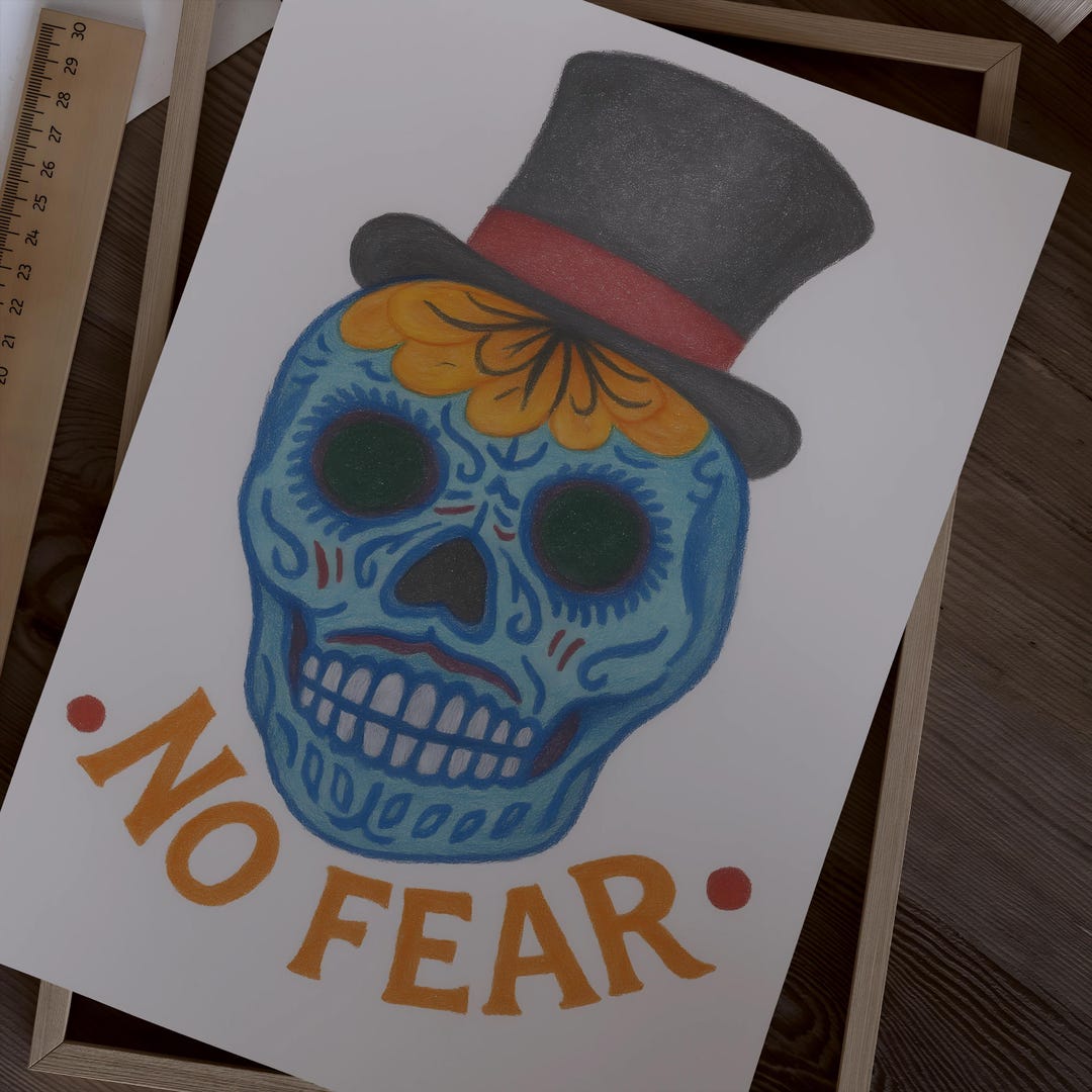 No Fear Skull Poster: Bold Folk Art Tattoo Print - Etsy