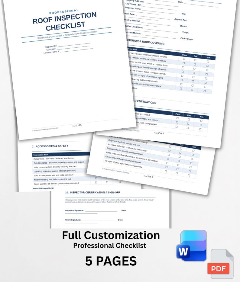 Fillable Roof Inspection Report Template | Editable Word Doc + PDF ...
