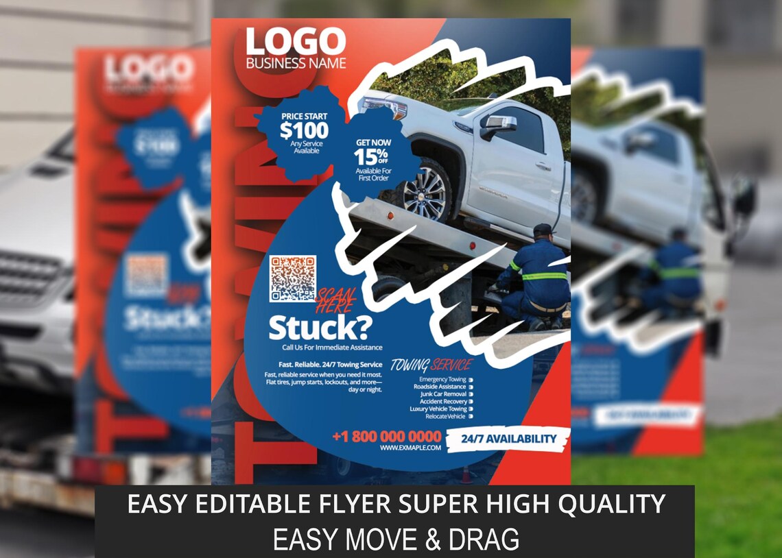 Towing & Roadside Assistance Flyer – Editable Emergency Car Breakdown ...