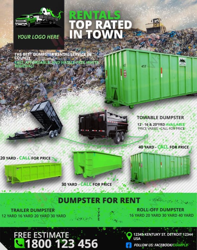 High Quality Dumpster Rental Flyer Template - Printable Editable Canva ...