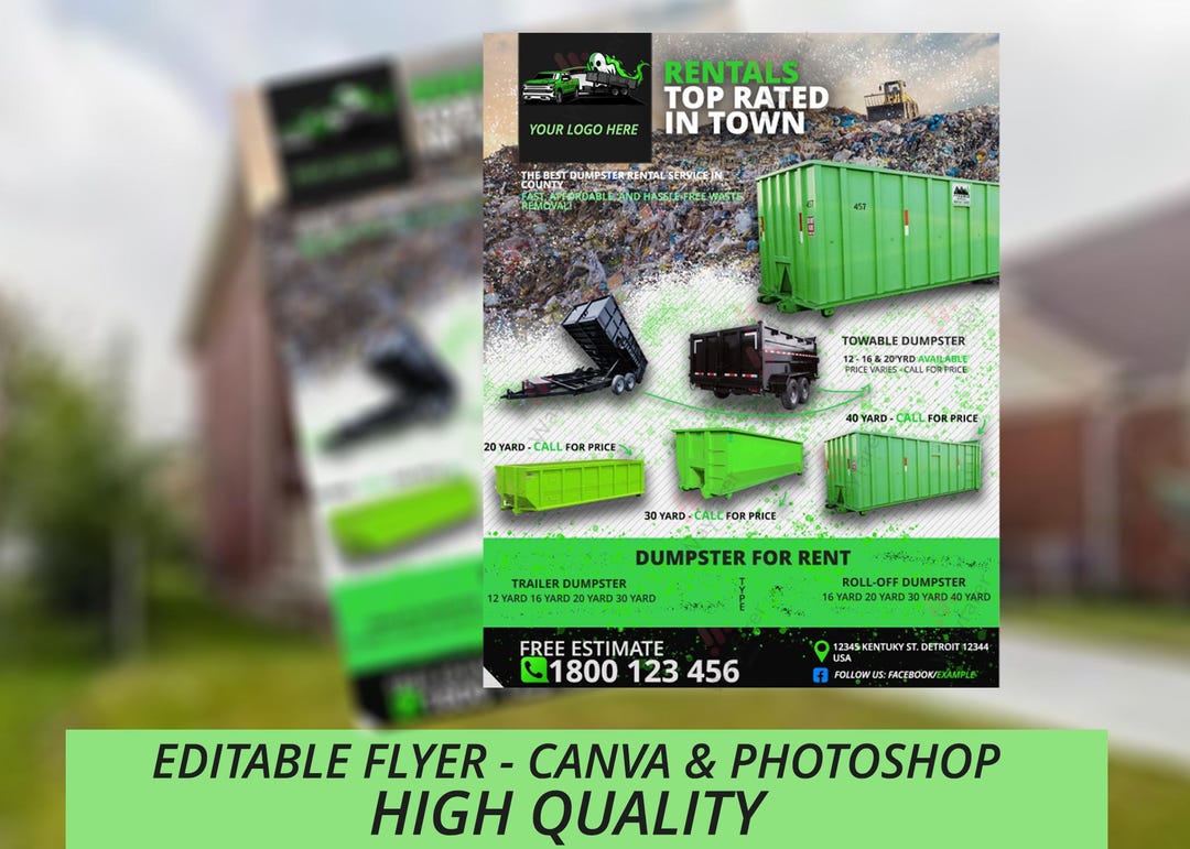 High Quality Dumpster Rental Flyer Template - Printable Editable and ...