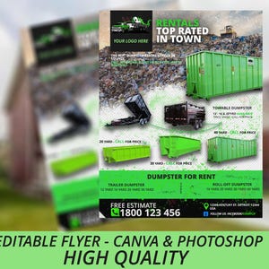 High Quality Dumpster Rental Flyer Template - Printable Editable Canva ...