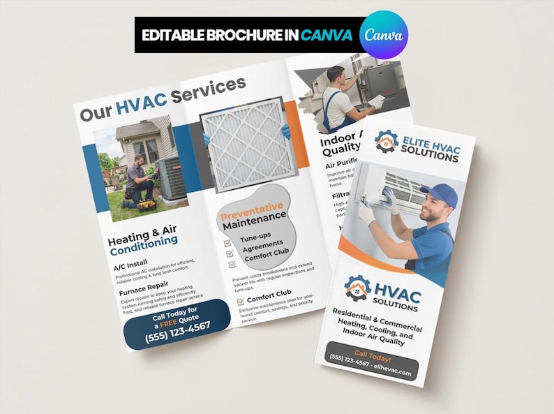 HVAC Brochure Template Editable Canva | HVAC Flyer | Heating & Cooling ...