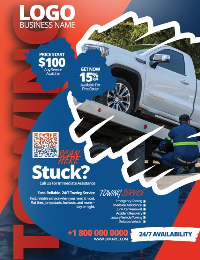 Towing & Roadside Assistance Flyer – Editable Emergency Car Breakdown ...