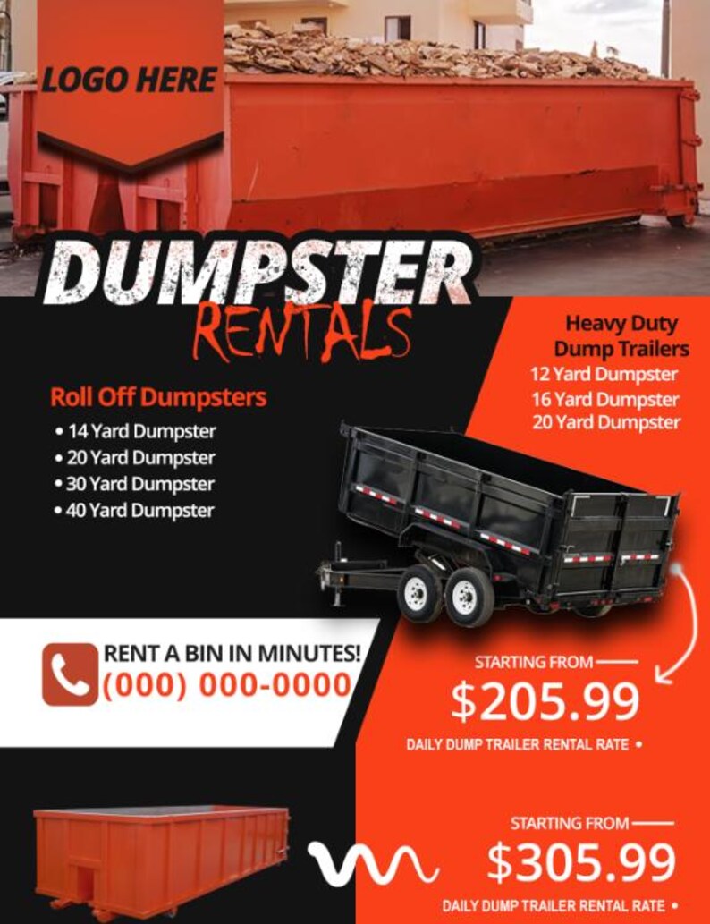 Editable Dumpster Rental Flyer Template – High-quality Printable ...