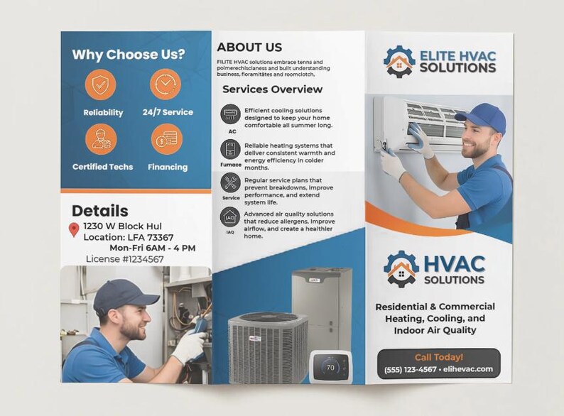 HVAC Brochure Template Editable Canva | HVAC Flyer | Heating & Cooling ...