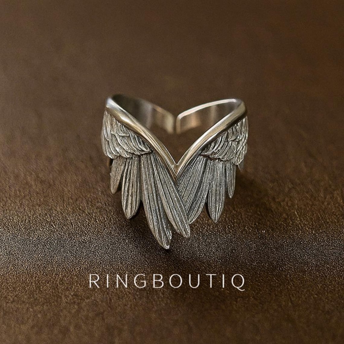 925 Sterling Silver Angel Wings Ring • Adjustable Feather Wrap Ring ...