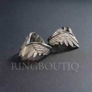925 Sterling Silver Angel Wings Ring • Adjustable Feather Wrap Ring ...