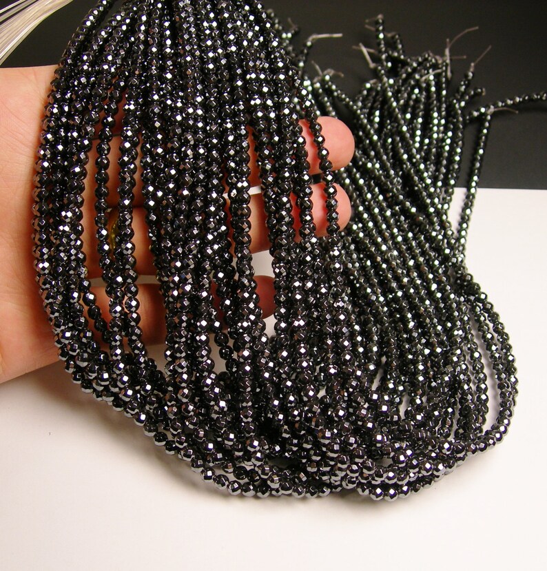 Hematite 4 Mm Faceted Round Beads 1 Full Strand 98 Beads Etsy