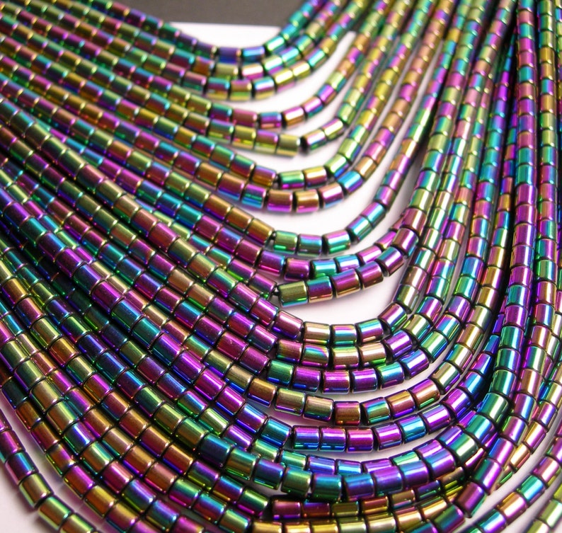 Hematite Mystic Rainbow 3mm Tube Beads Full Strand 130 Etsy
