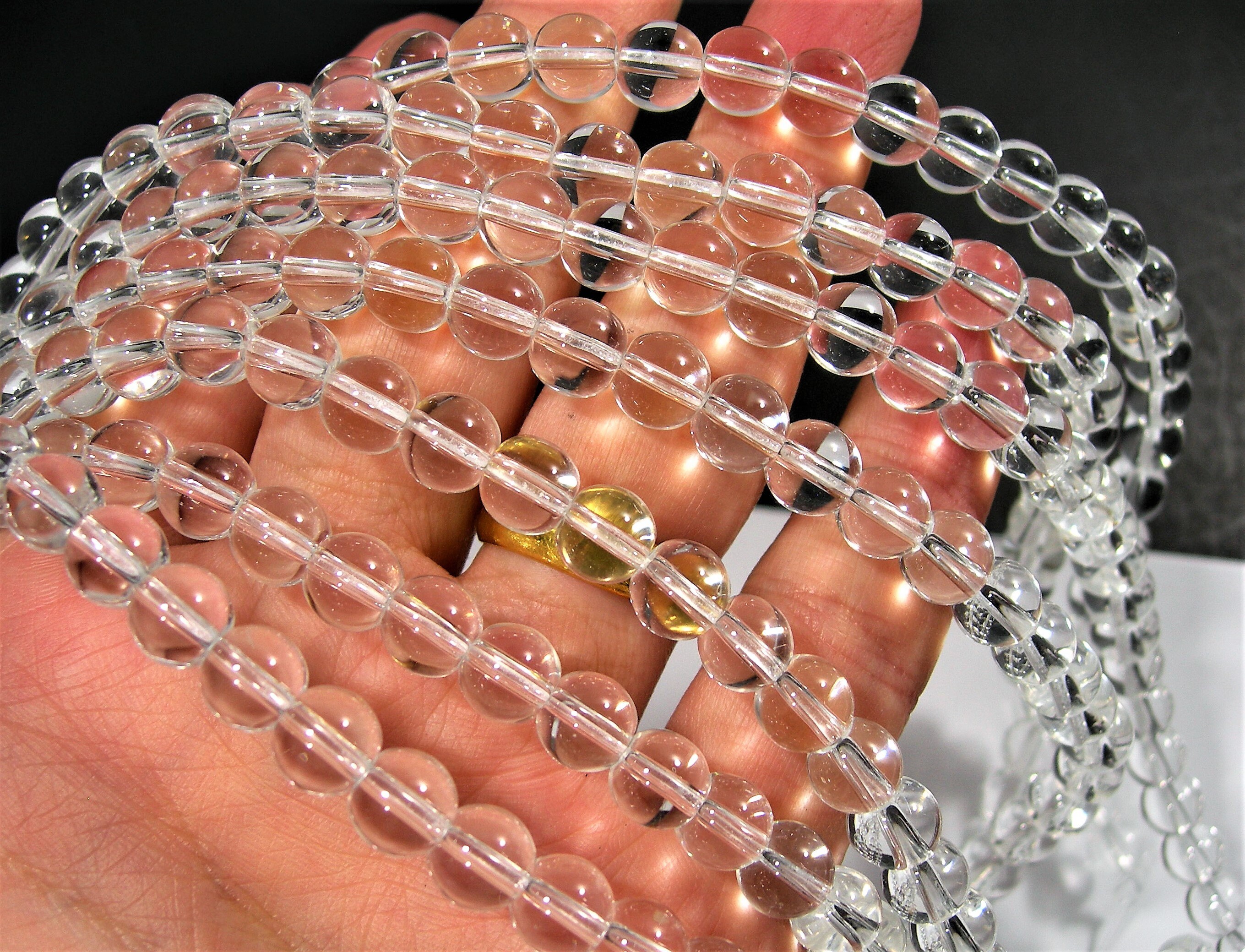 Clear Crystal Glass 49 Pcs 8 Mm AA Quality Full Strand Quartz