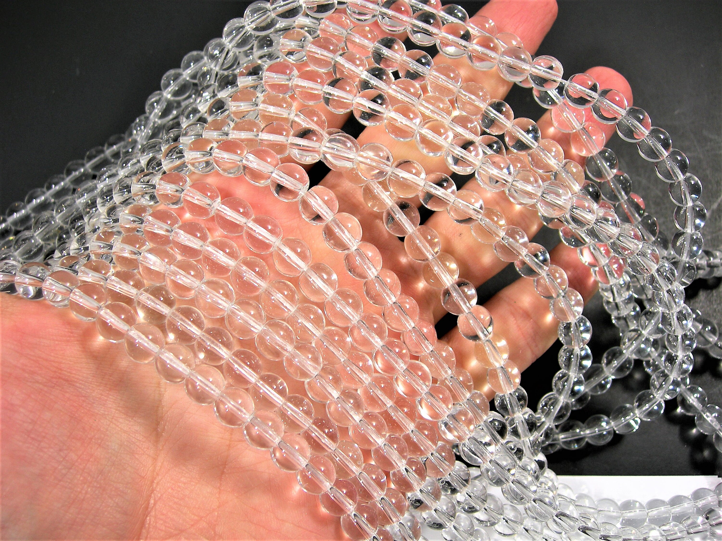 Clear Crystal Glass 49 Pcs 8 Mm AA Quality Full Strand Quartz