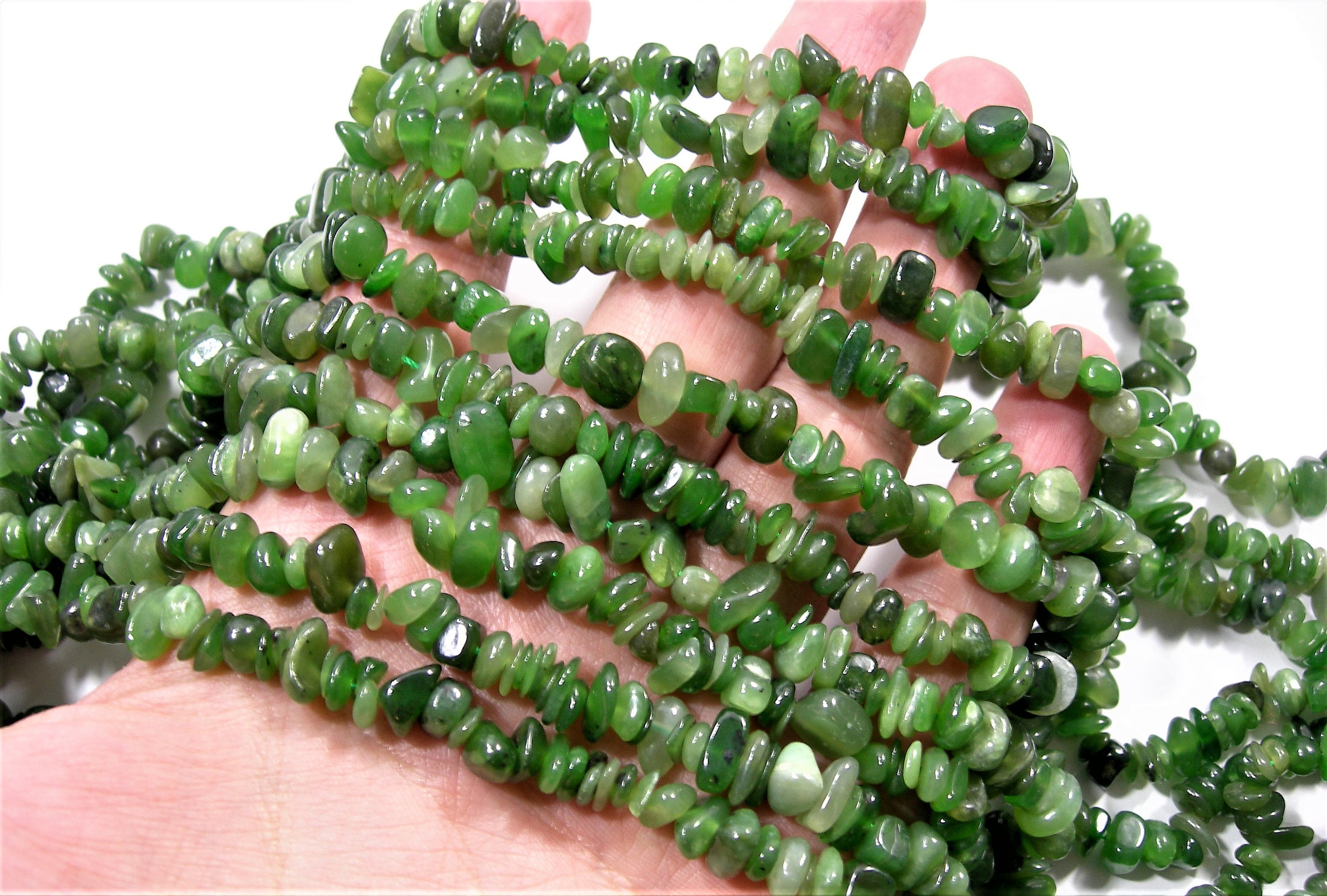 BC Jade gemstone - chip stone - pebble- nugget - bead - 34 inch strand ...