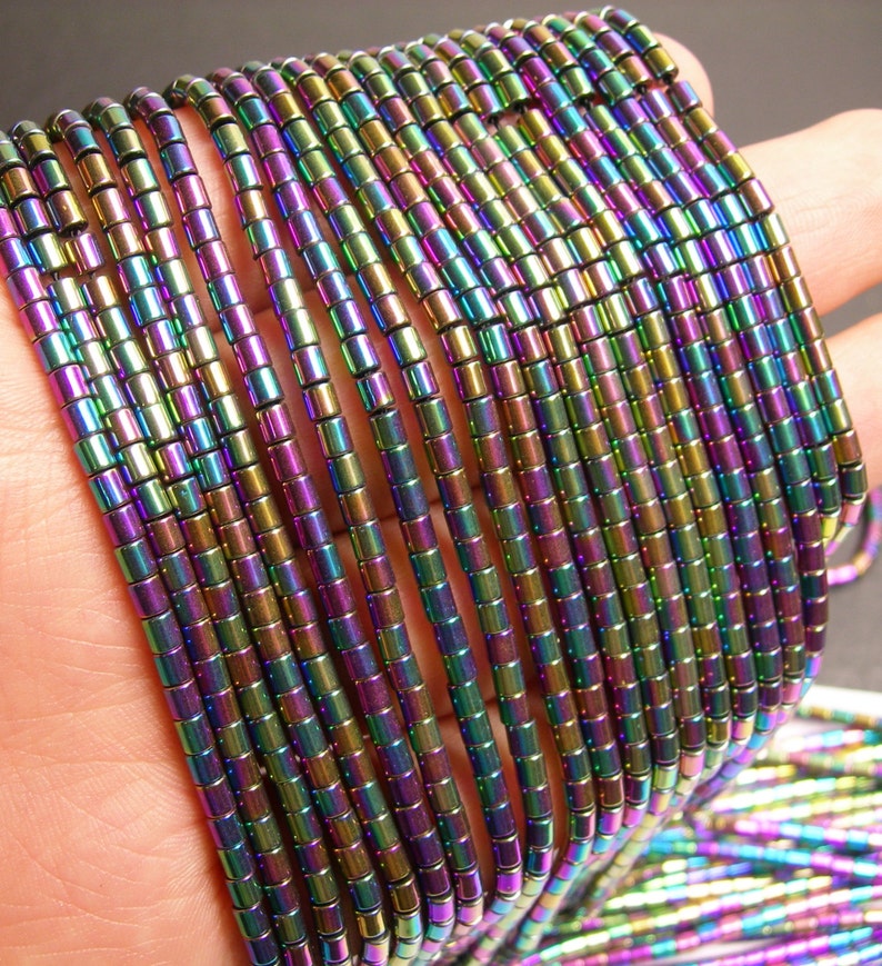 Hematite Mystic Rainbow 3mm Tube Beads Full Strand 130 Etsy