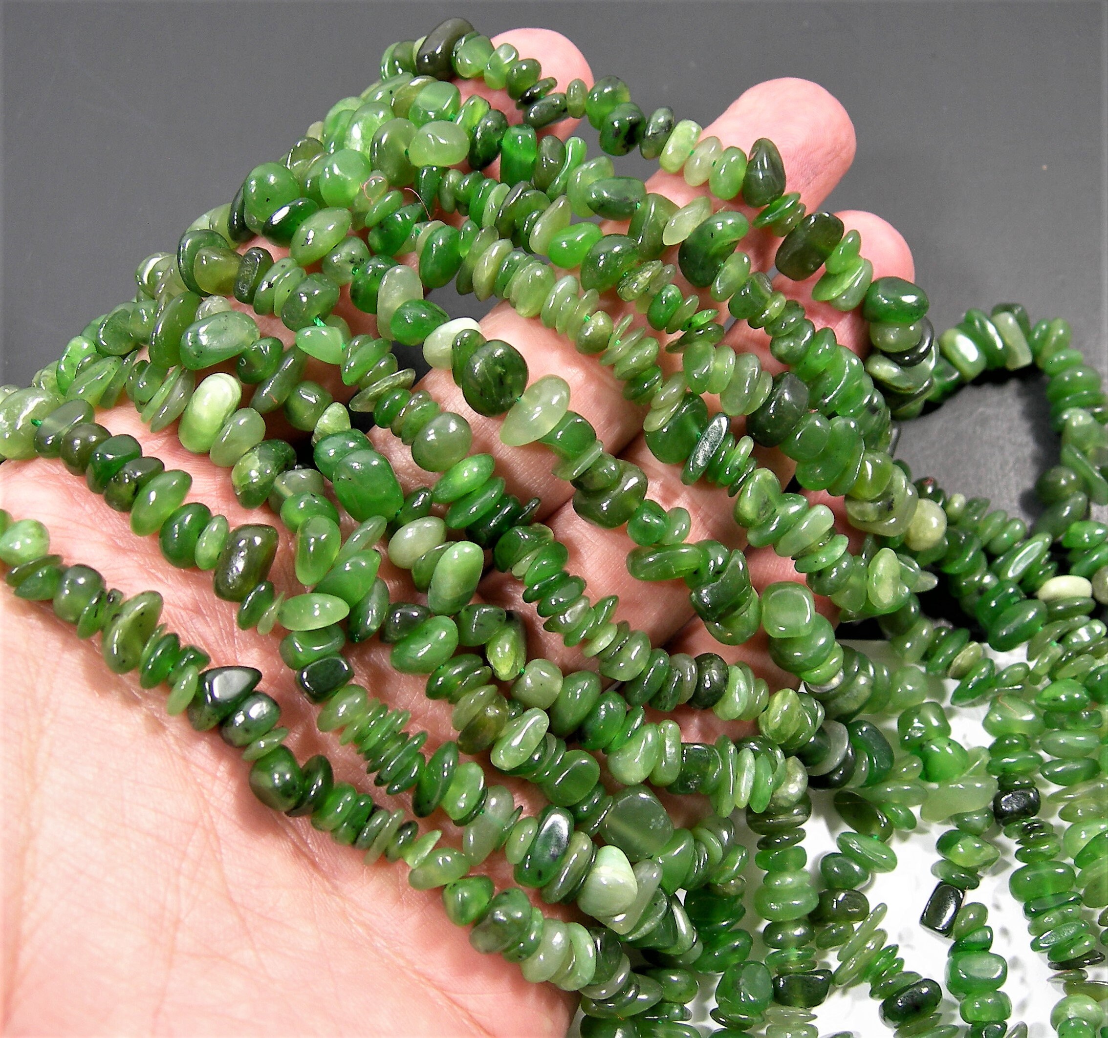 BC Jade gemstone - chip stone - pebble- nugget - bead - 34 inch strand ...
