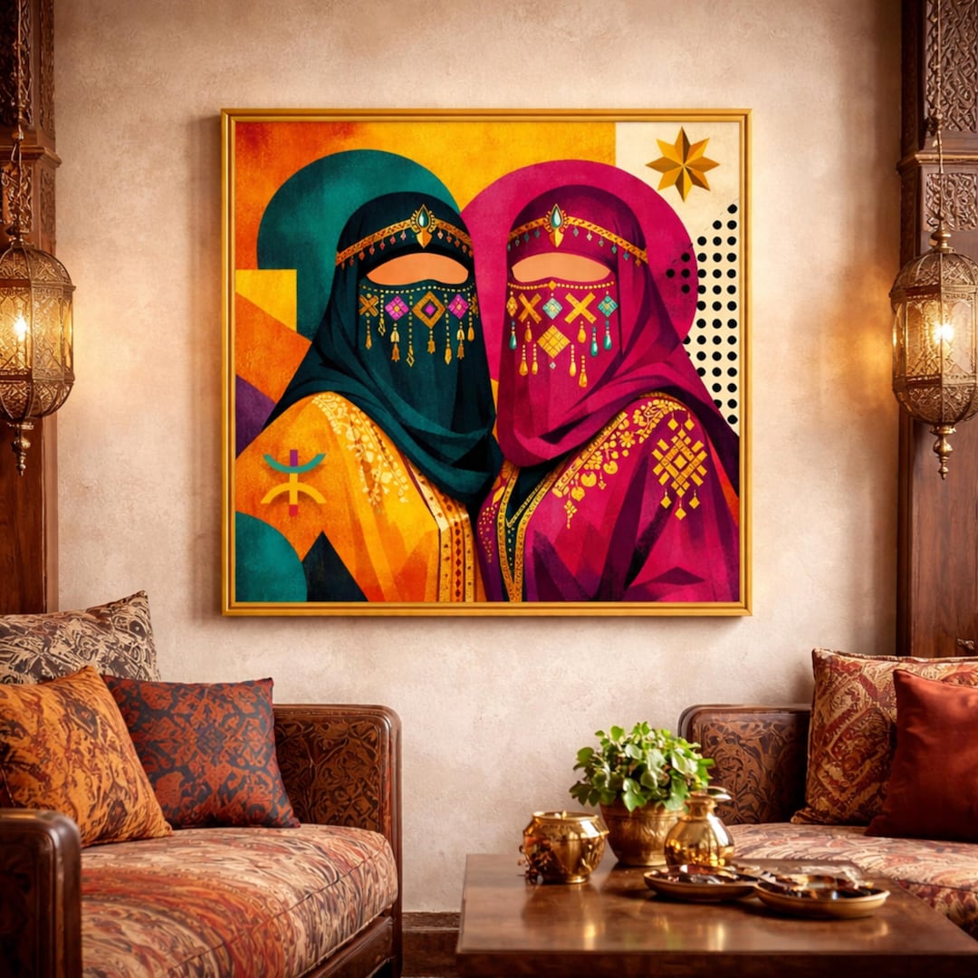 Modern Moroccan Niqab Wall Art Faceless Women Digital PNG Amazigh ...