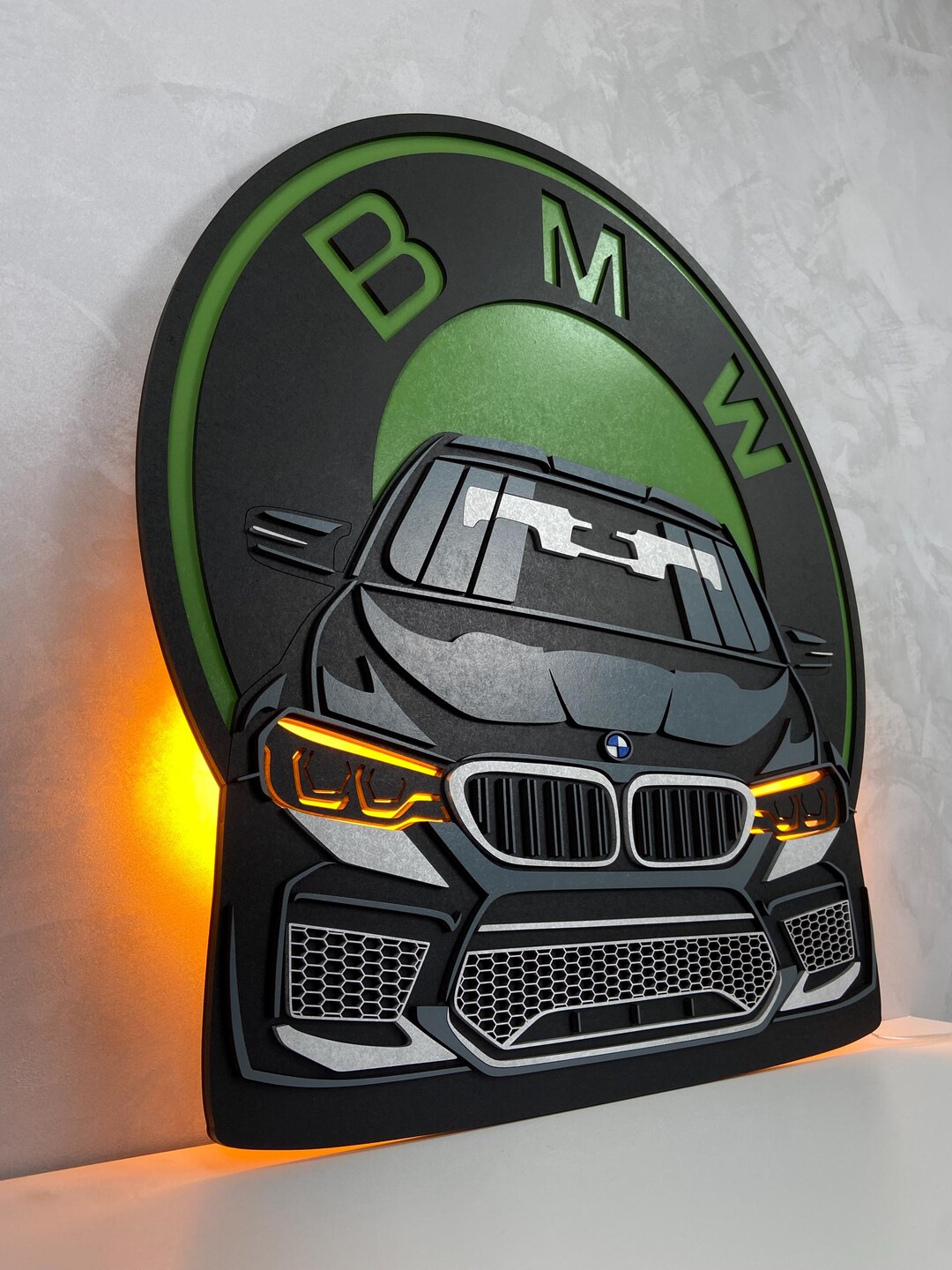 Custom Wooden Car BMW M5 F90 LED Wall Art – 3D Car Silhouette With ...