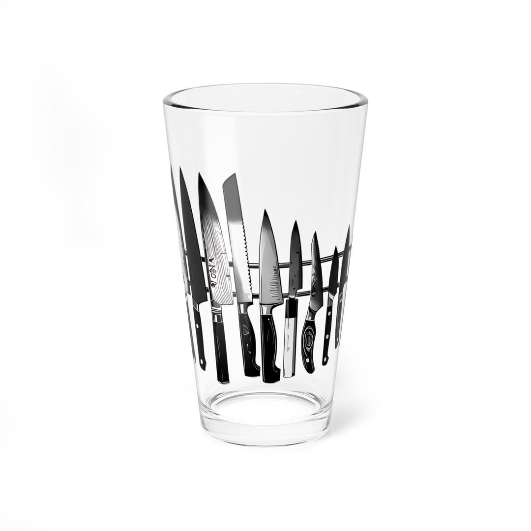 Chef Knife Pattern Mixing Glass 16oz Pint Kitchen Bar Cocktail ...