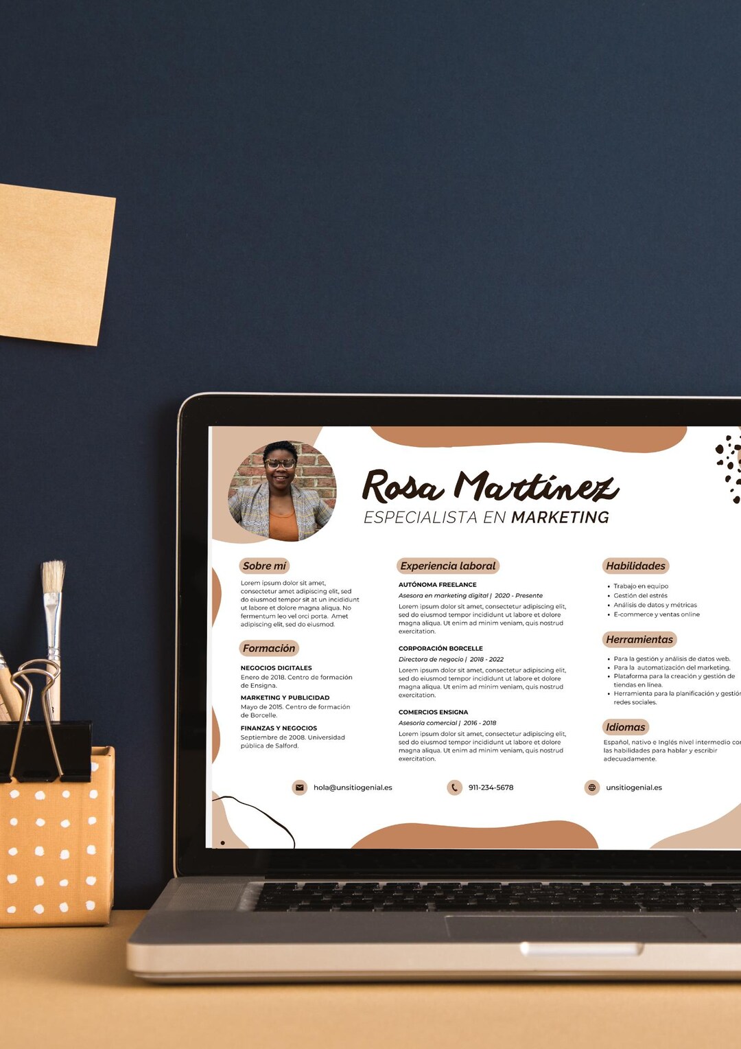 Horizontal Resume Template for Creative Marketing Wavy Shapes Organic ...