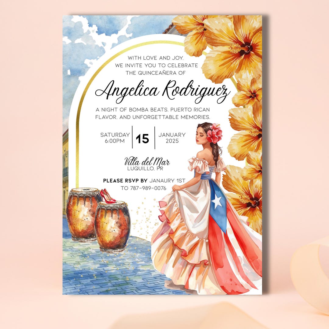 Puerto Rican Quinceañera Invitation | Bomba Theme Digital File ...