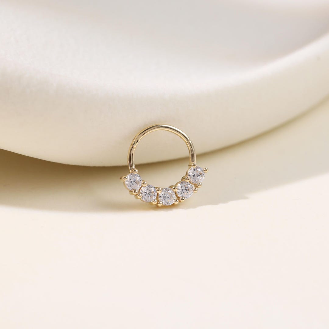 14K Solid Gold Diamond Clicker: Seamless Septum, Daith, Conch Hoop - Etsy
