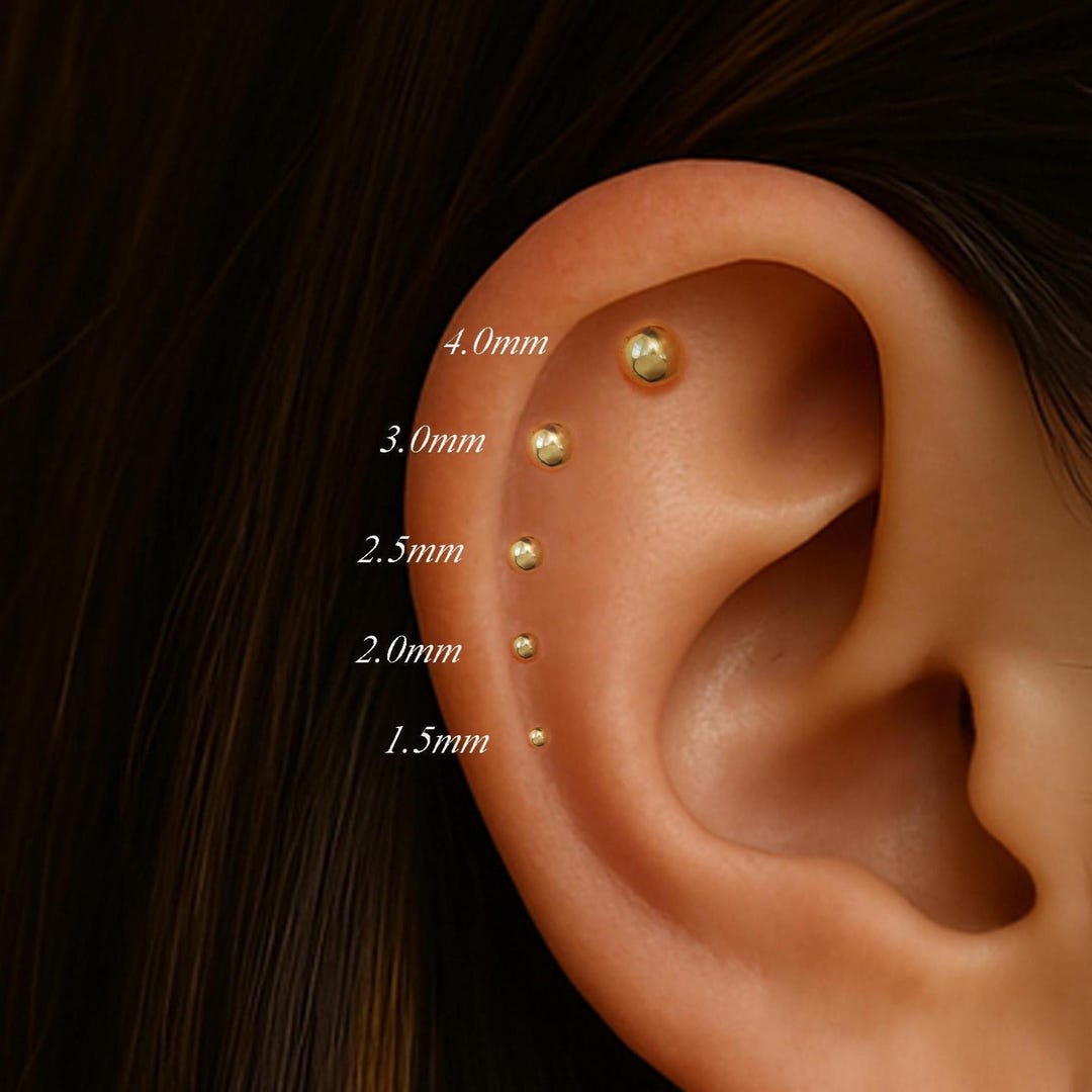 14K Solid Gold Ball Cartilage Push Back/sphere Tragus Conch Stud ...