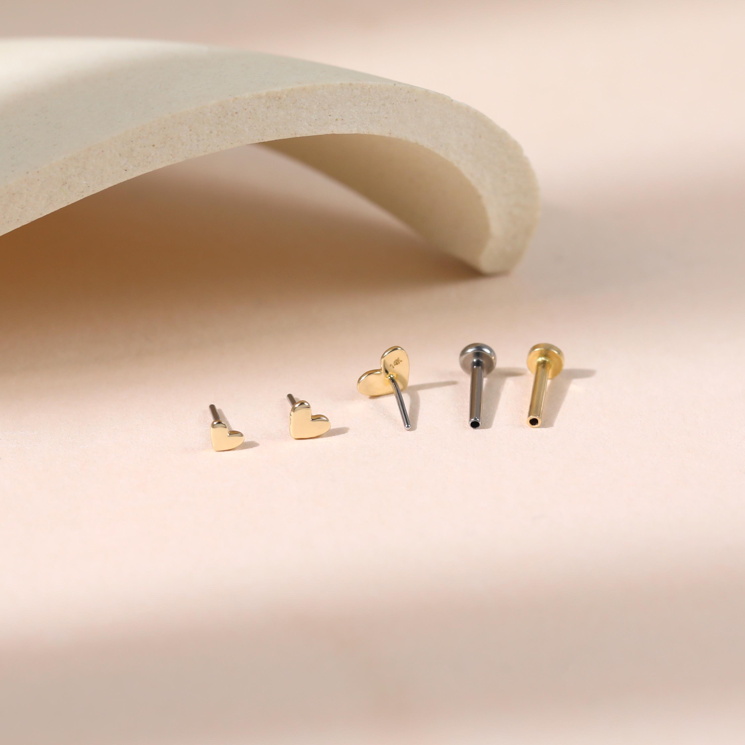 14K Solid Gold Heart Shape Helix Push Back/14k Love Heart Tragus Stud ...