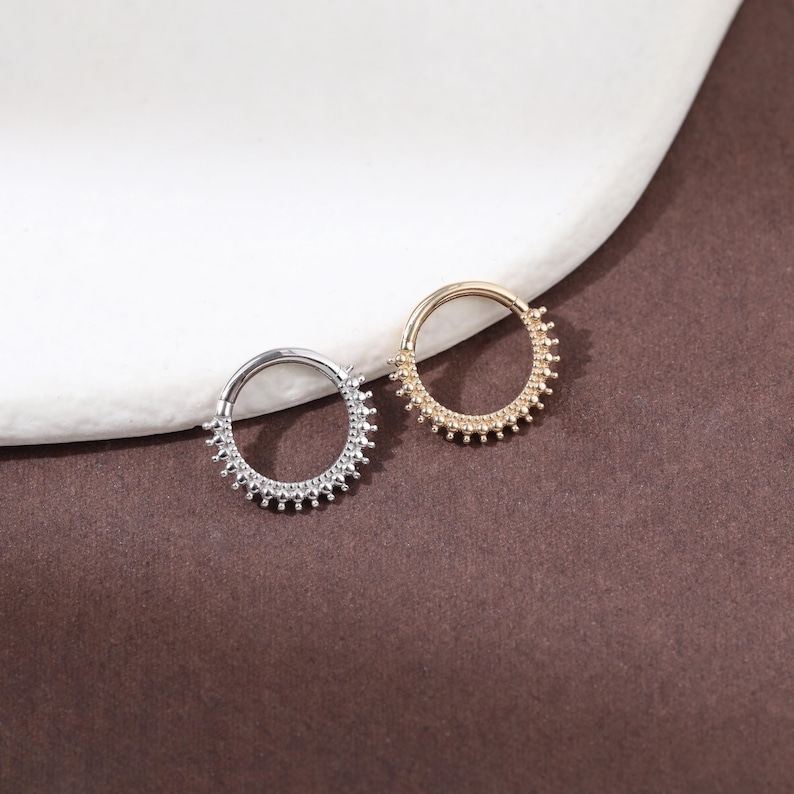 14K Solid Gold Bead Cluster Daith Clicker/14k Septum Seamless Ring ...