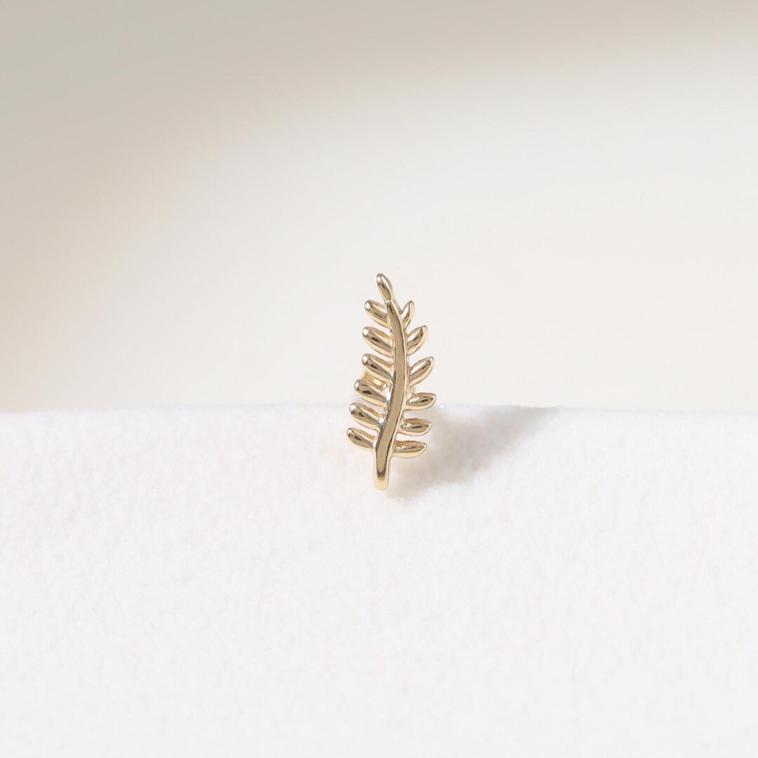 14K Solid Gold Leaf Shaped Helix Flat Back/natural Tragus Cartilage ...