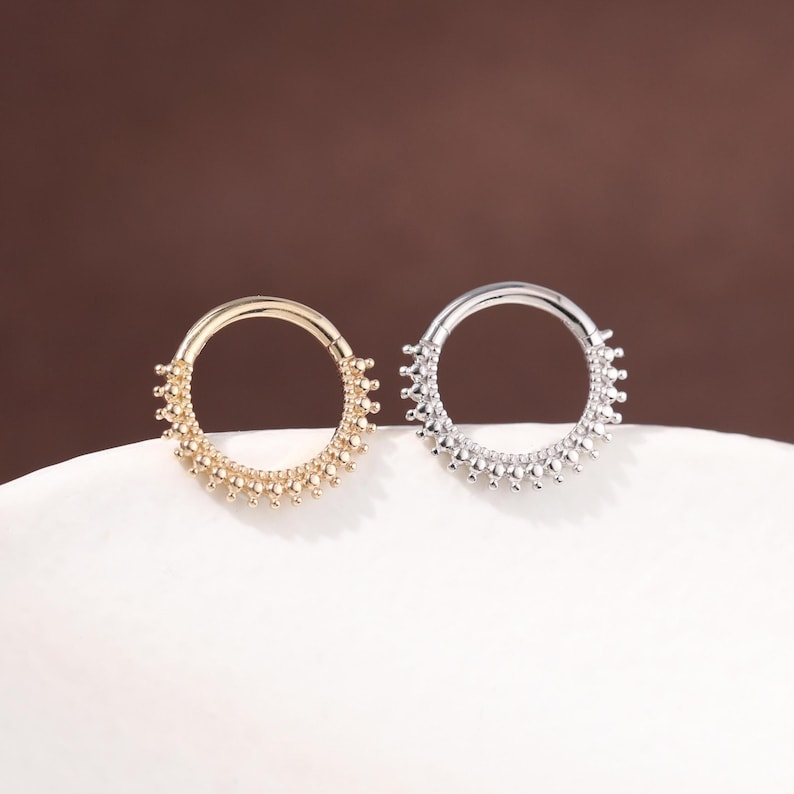 14K Solid Gold Bead Cluster Daith Clicker/14k Septum Seamless Ring ...