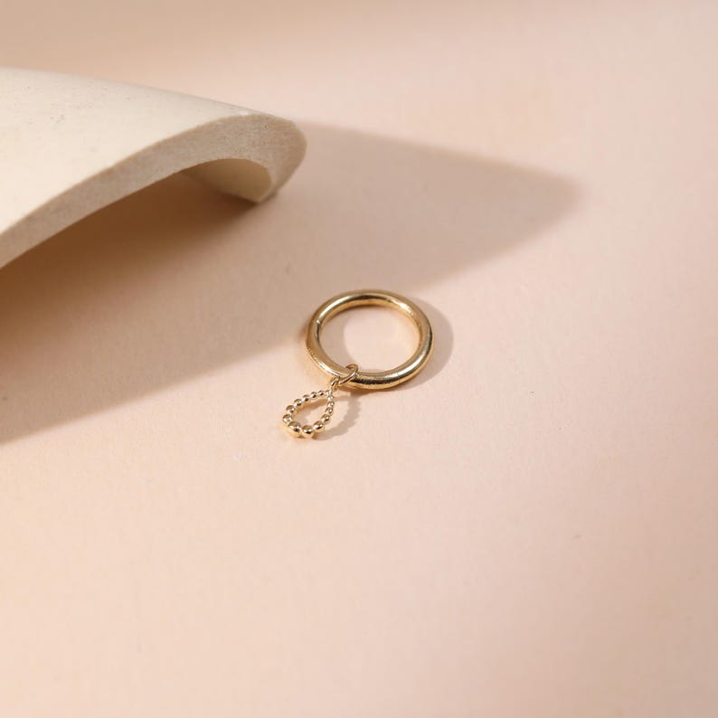 14K Solid Gold Beaded Teardrop Charm/tiny Dangle Bead Tear Clicker ...