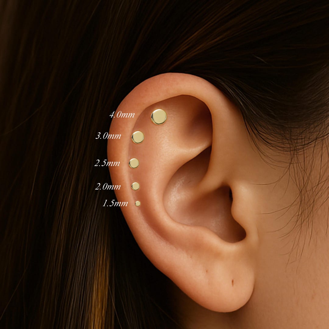 14K Solid Gold Round Disc Helix Flat Back/14k Tragus Stud/cartilage ...