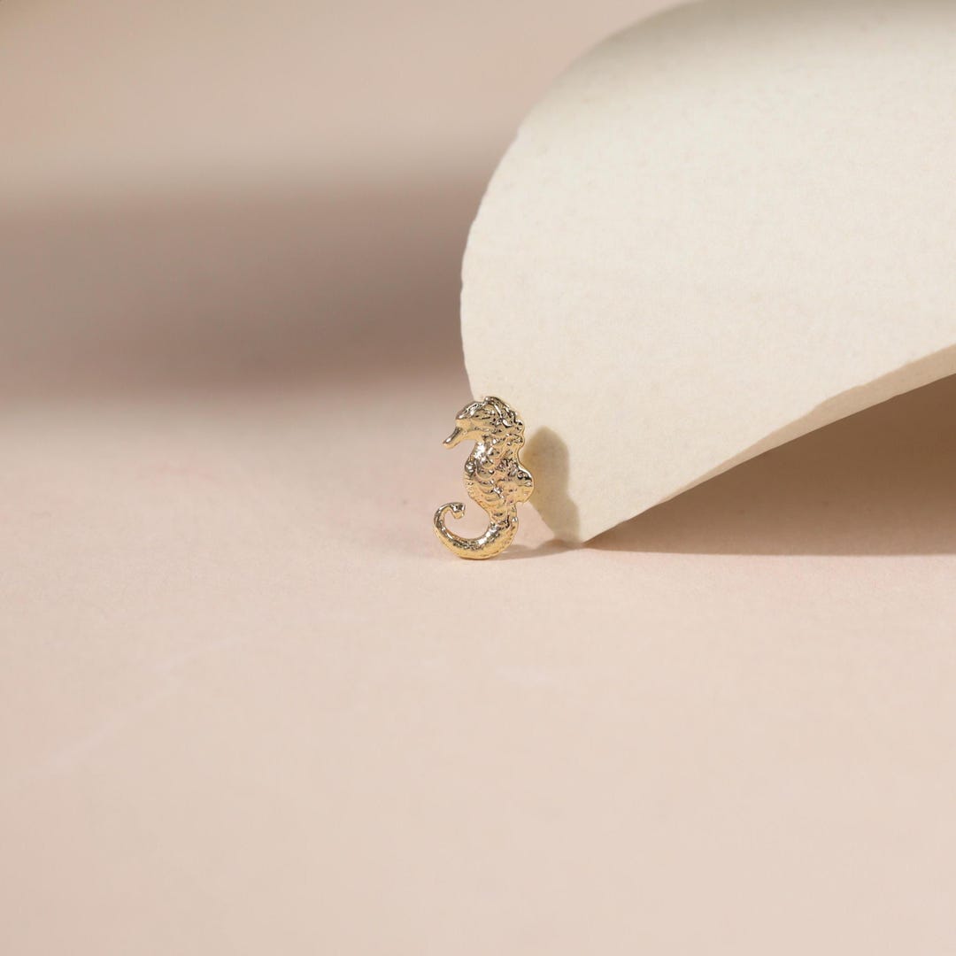 14K Solid Gold Seahorse Helix Piercing/ocean Animal Threadless Pin/gold ...